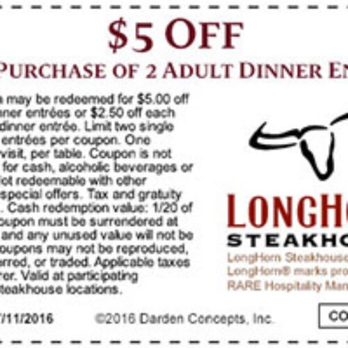 Longhorn Steakhouse: $5 Off 2 Adult Dinner Entrees « Free 4 Seniors