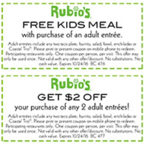 Rubio’s: Free Kids Meal W/ Entree Purchase « Free 4 Seniors